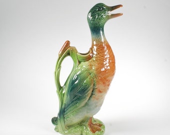 tres beau french vintage St Clement ceramic barbotine duck pitcher ...