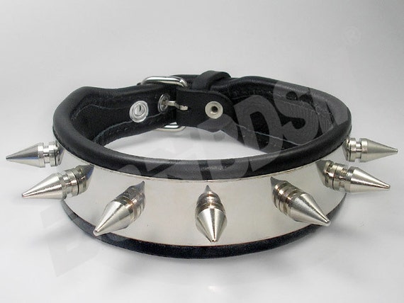 Bondage Restraint Leather Spiked Collar With Stainless Steel