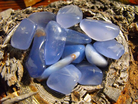 Three 3 Medium Blue Chalcedony Agate Tumbled by OldGrowthForests