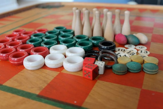 Vintage Carrom Board and Game Pieces
