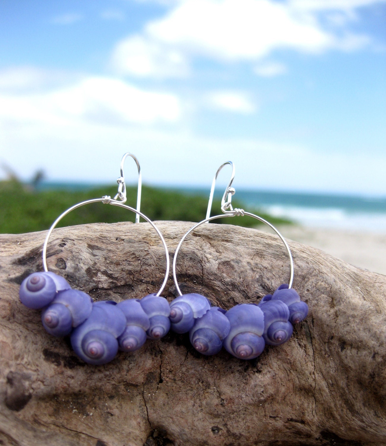 Hawaiian Violet Snail Shells Mermaid's Tears on 925
