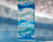 Items similar to Fused Glass Suncatcher- Blue Waves w/ AB Faceted ...