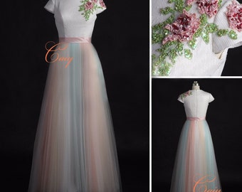 Rainbow casual spring summer prom easter dress with sleeves