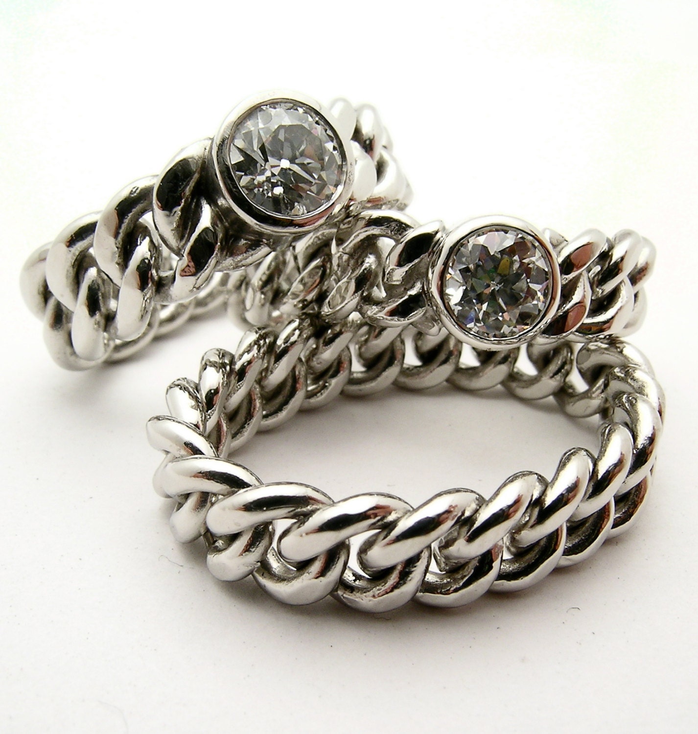 Hand Made Platinum Chain diamond Ring.