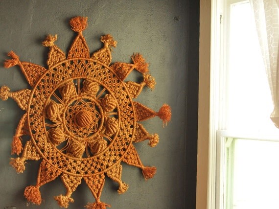 Vintage Sun Mandala Macrame Wall Art Hanging 70s Hand craft