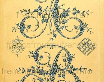antique french victorian monogram letters L P digital download