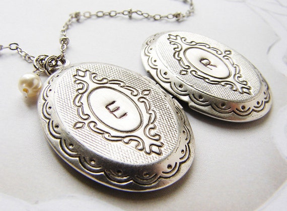 Initial locket necklace Personalized jewelry two initials