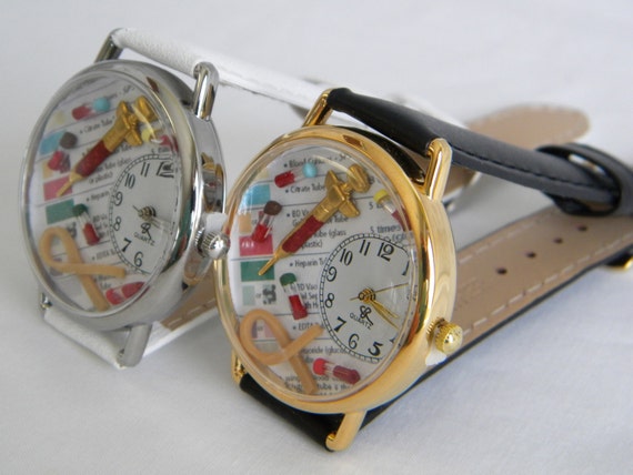 Phlebotomy Phlebotomists Watch with Syringe Tiny Vials and