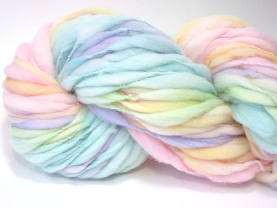 Self striping pastel rainbow yarn handspun thick and thin in merino ...