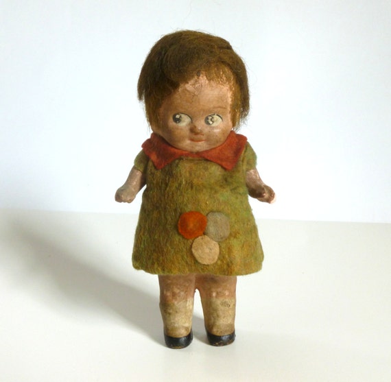 Antique 1920's Mechanical Key Wind-up Girl Doll Toy