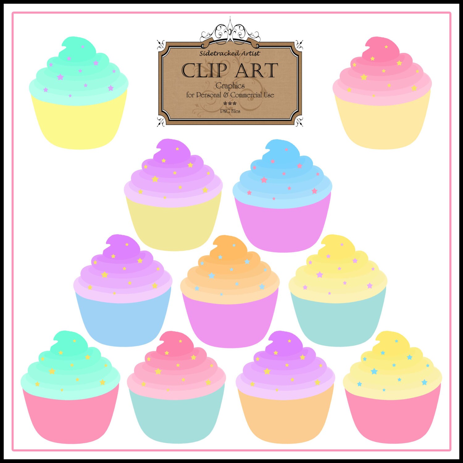 INSTANT DOWNLOAD Pastel Cupcake Clip Art Digital Image Set No. 282L ...