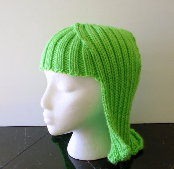 Neon Green Hat Hair Knit Wig Bright Chartreuse by EtchedinTimeLLC