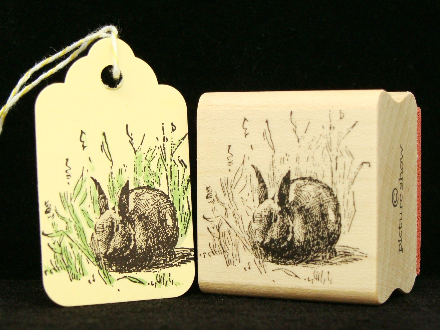 rabbit in the grass rubber stamp