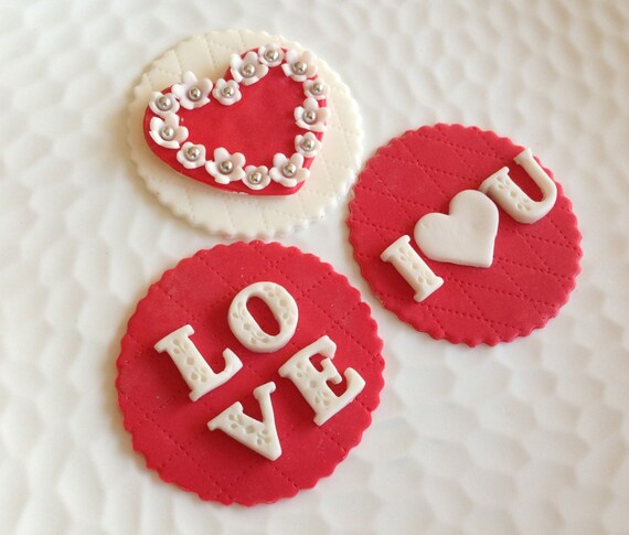 Items Similar To Valentine Fondant Cupcake Cookie Toppers On Etsy