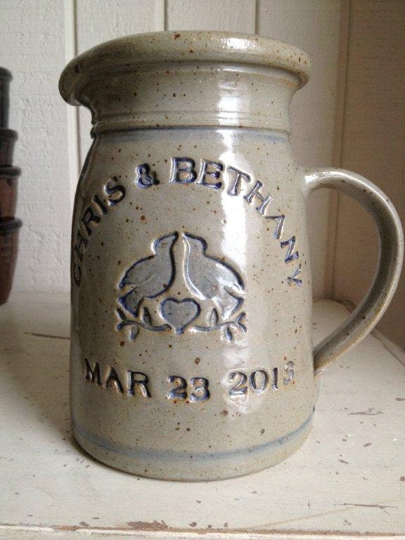 Personalized Stoneware Wedding Pitcher