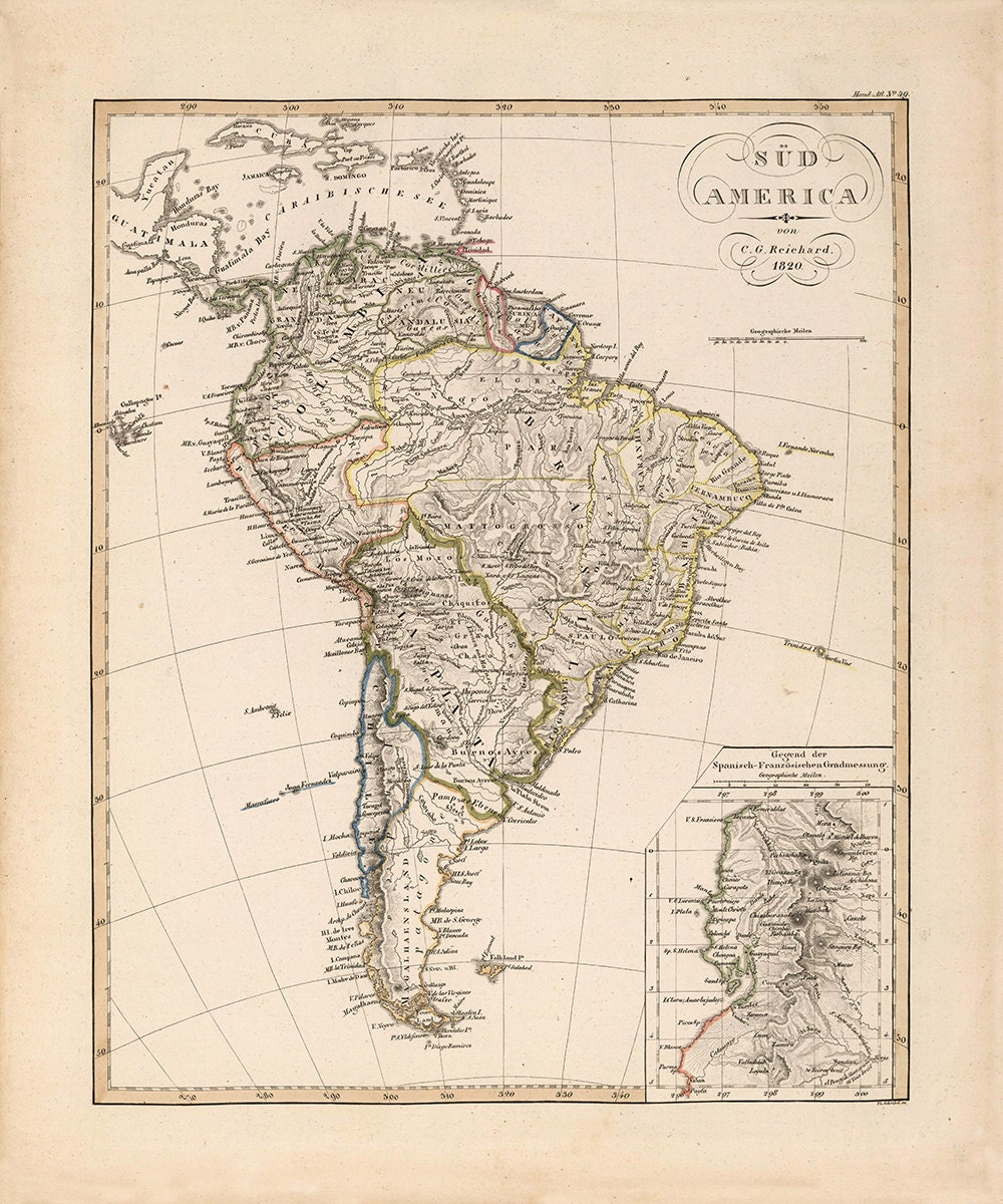 1820 Map of South America by AtomicPhoto on Etsy