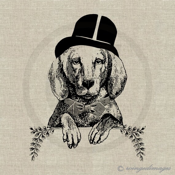Top Hat Dog Instant Download Digital Image No.161 Iron-On