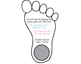 12 Gender Reveal Die Cut Baby Feet Scratch Off Cards