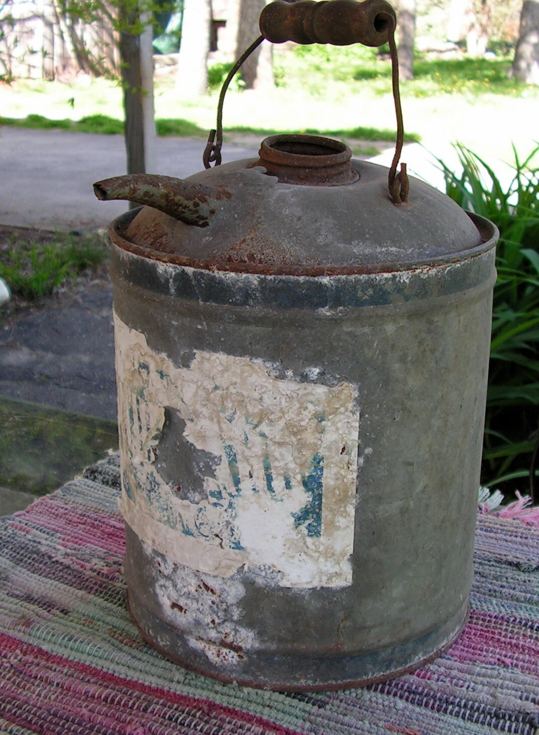 Vintage Industrial liquid container – galvanized rolled metal with ...