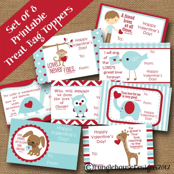 Valentine Treat Bag Toppers Kids Valentines DIY PRINTABLE