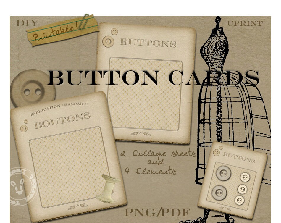 BUTTON CARD Clipart Printable Download French Vintage Buttons