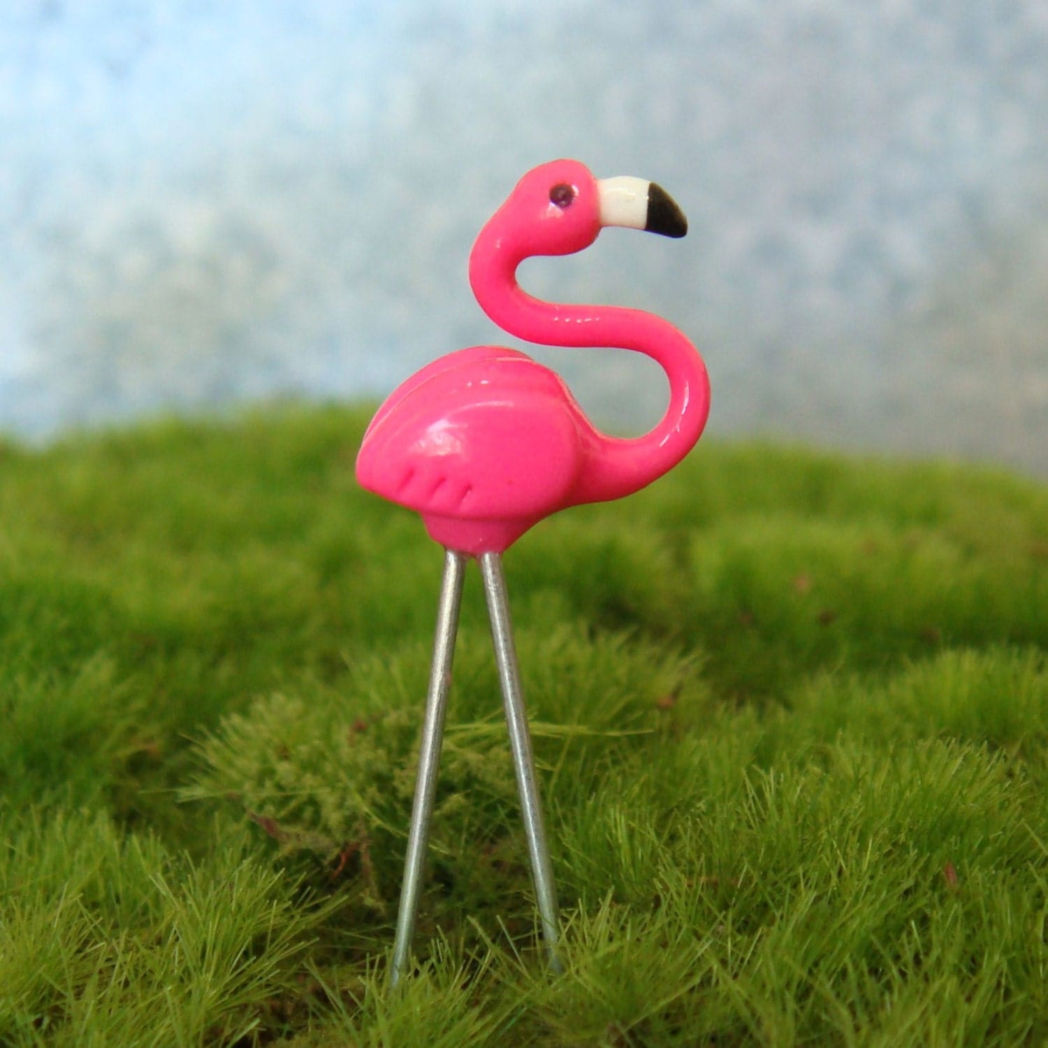Tiny Pink Lawn Flamingo on Wire Legs for fairy gardens, terrariums and ...