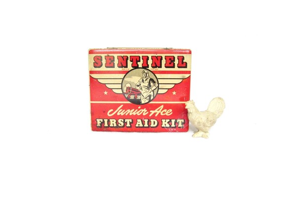 Antique First Aid Kit Tin Sentinel Junior Ace Advertising