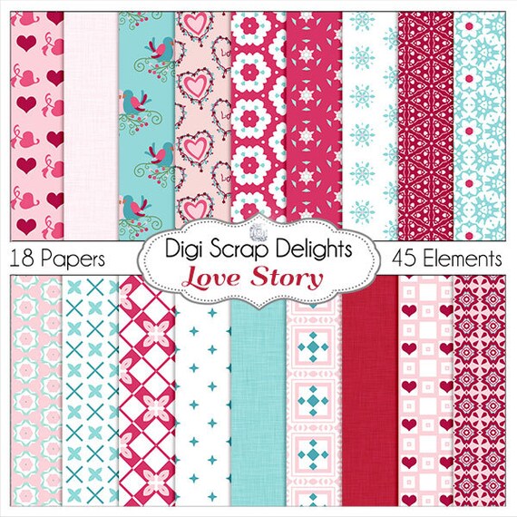 2 Dollar Sale Save 80% Valentine Digital Scrapbooking Kit
