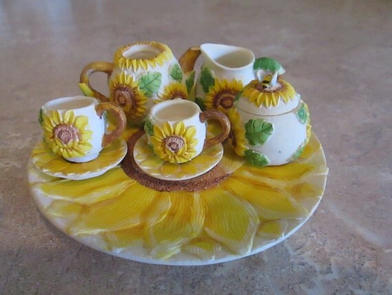RESERVED FOR JANE ..Sunflower tea set mini. Girls Tea party