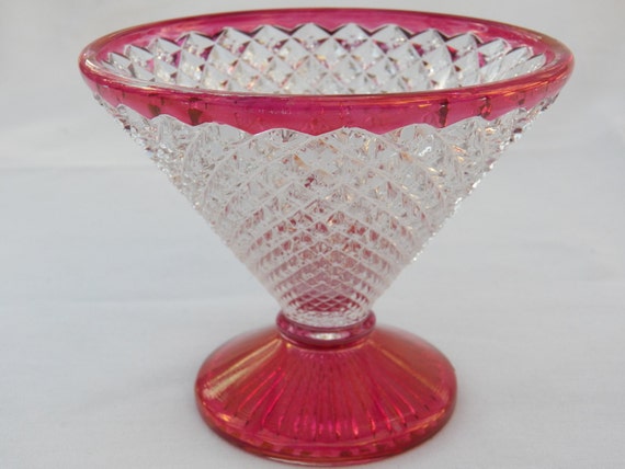 Vintage Ruby Red Flash Rim Glass Diamond by 1littletreasureshop