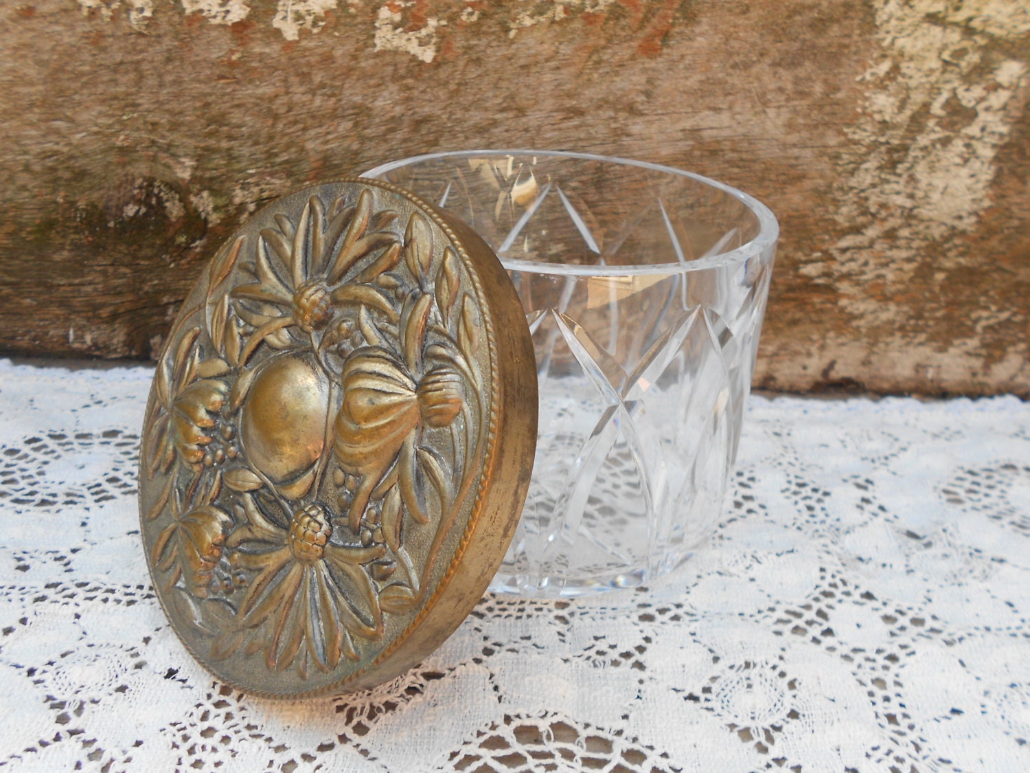 JEWELRY BOX, Hollywood Regency, Trinket Box, Glass Dish, Antique Glass ...