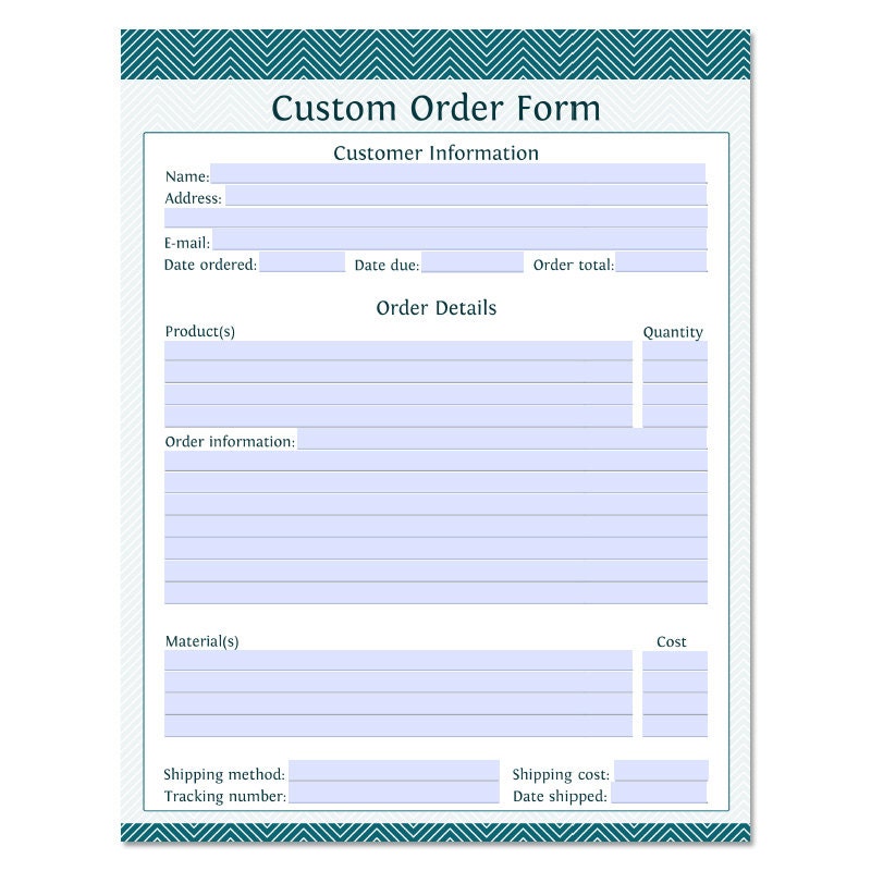 Custom Order Form Fillable Business Planner Printable