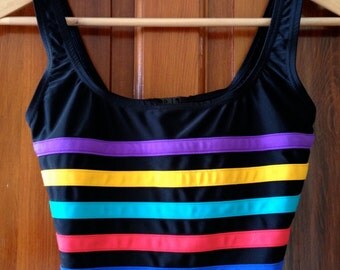 90s Speedo Fitted One Piece Swimsuit with Bright Rainbow Stripes