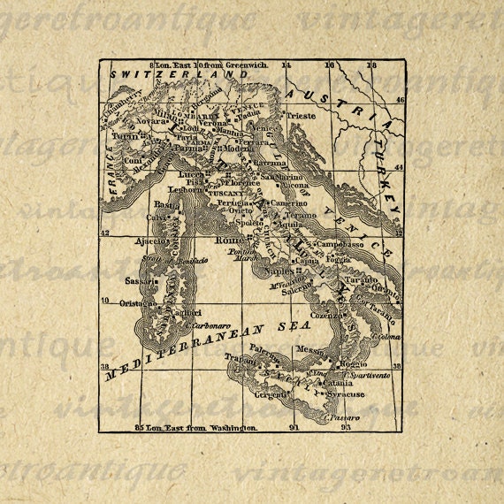 Digital Antique Map of Italy Image Graphic by VintageRetroAntique