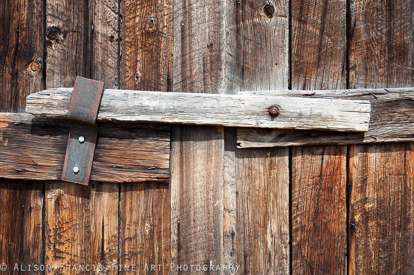 Wooden Latch: Rustic wooden door old barn door minimalist