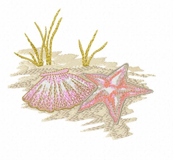 Seashells Machine Embroidery Design Clam Shell with Starfish