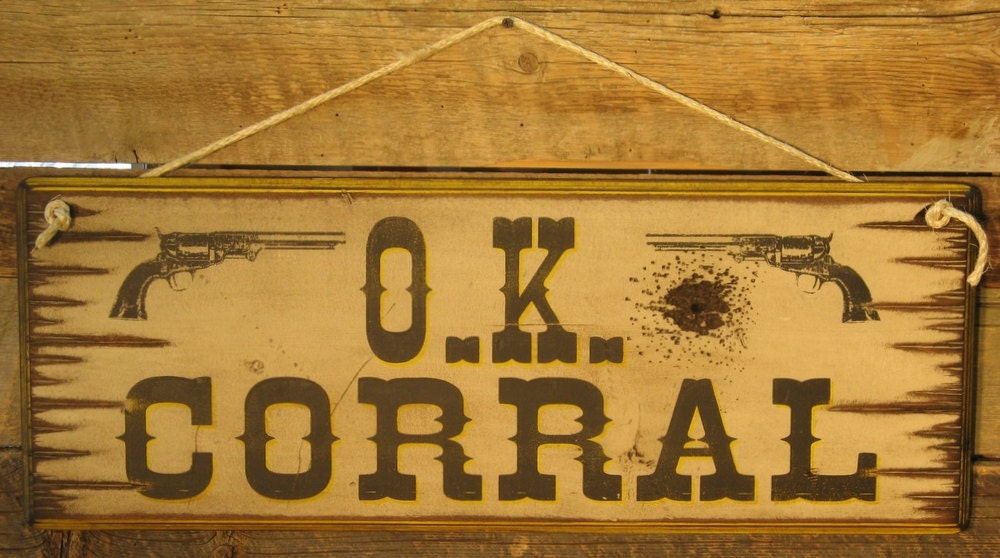 OK Corral Western Antiqued Wooden Sign by CowboyBrandFurniture
