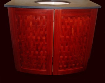 Modern Small Bathroom Vanity Cabinet with Bloodwood Woven Doors