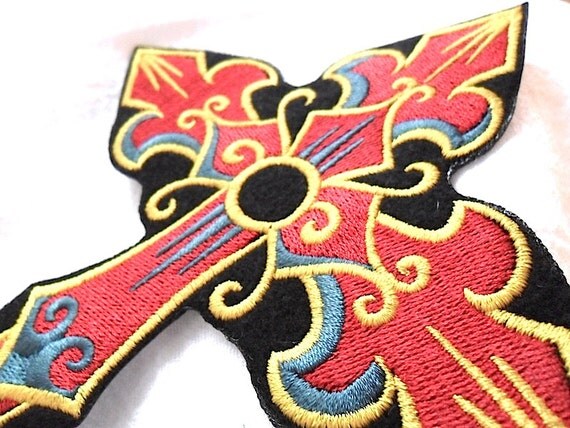 Large Cross Embroidered Patch in Red and by FivePointsEmbroidery