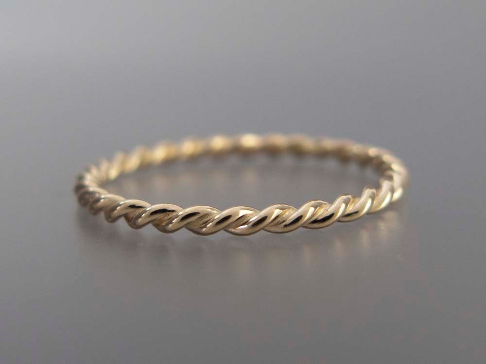 Yellow Gold Twist Ring Tiny 1.6mm Twist Ring in Solid 14k