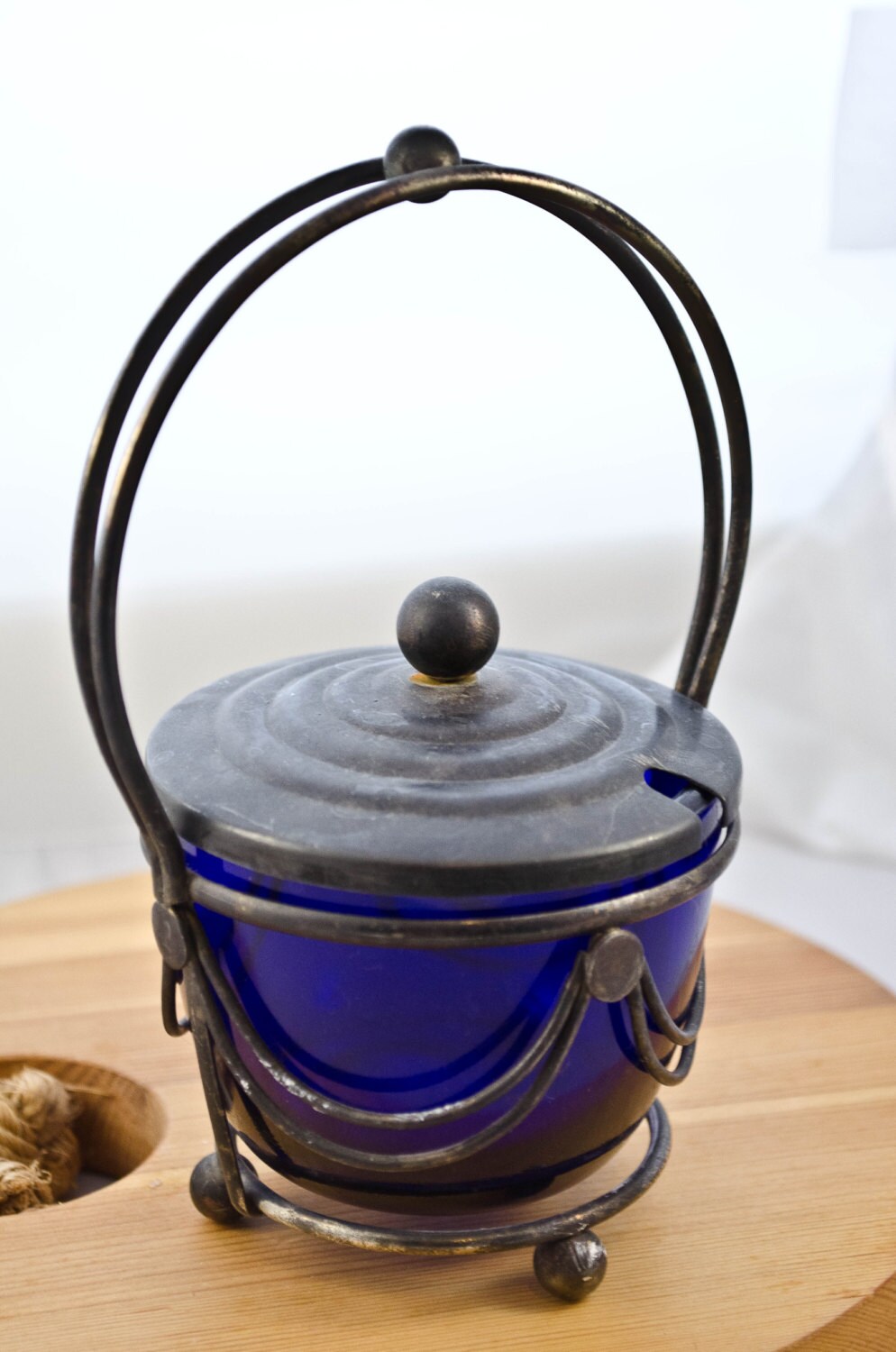 Silver plate and Cobalt Blue Glass Condiments Jar, Mustard Jar, Relish ...