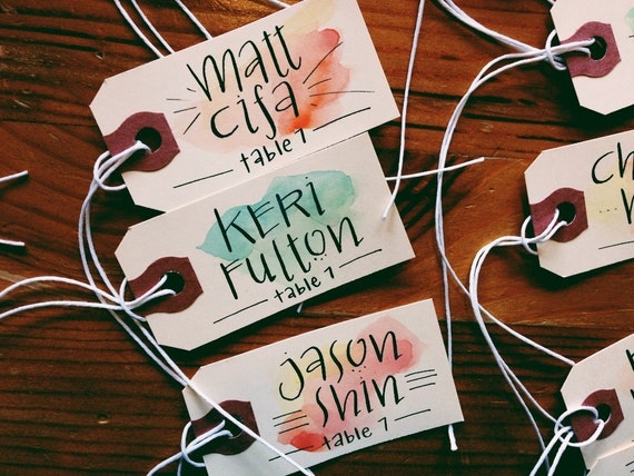Calligraphy & Watercolor: Guest name tags by photoschmoto on Etsy