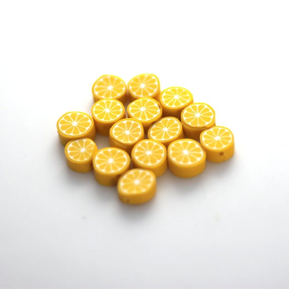 Lemon Beads Polymer Clay Fruit Beads Yellow Citrus 15 Pieces