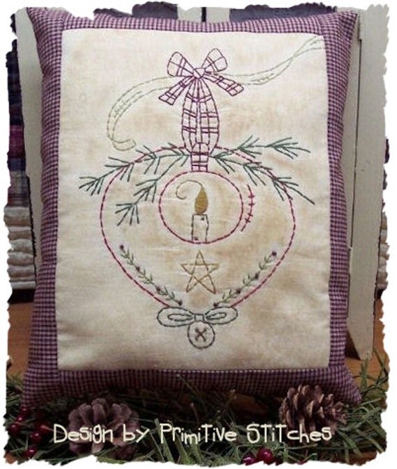 Prim Candle Ornament-Primitive Stitchery E-PATTERN by