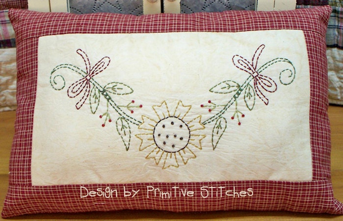 Sunflower Garland-Primitive Stitchery Pattern-E-PATTERN-by