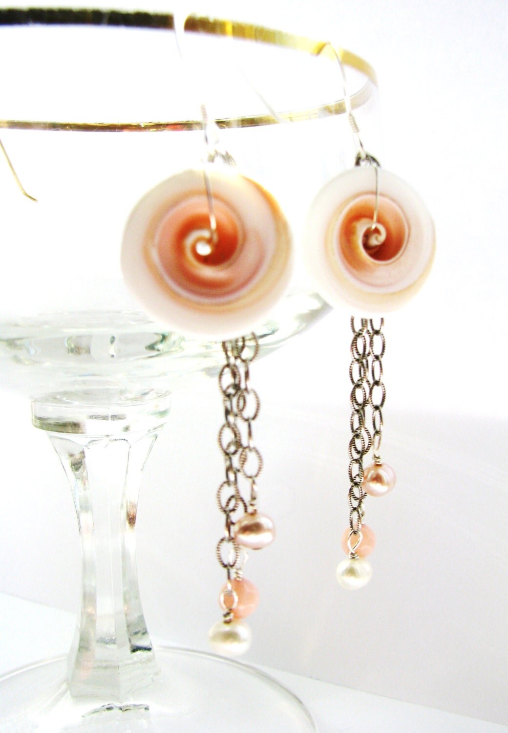 CIJSALE Natural Pink Conch Shell Earrings FW Pearls Pink