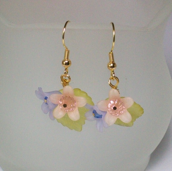 Lucite Flower Earrings In Pink And Blue Spring Dreams