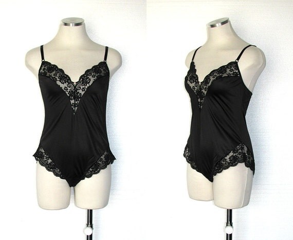 1980s lingerie teddy / 80s black lace by BreesVintageBoutique