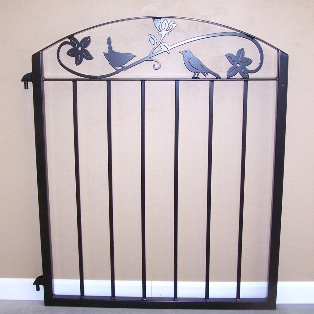 Metal Art Iron Garden Gate with Birds and Flowers