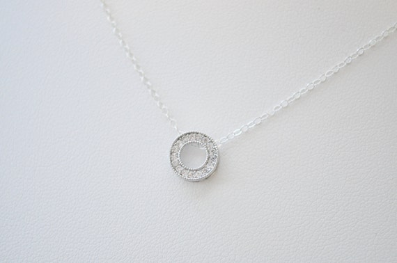 Silver Infinity Necklace tiny rhinestone circle charm round